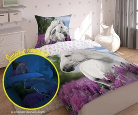 Detexpol Svítící ve tmě ložní prádlo 140x200 Koně bílí v levandulovém poli 2722 C 7044