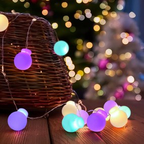 SOLIGHT LED vánoční řetěz barevné koule, 20x LED, 2m, 2x AA