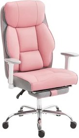 HOMCOM zesílená ergonomická kancelářská židle s nastavitelnými područkami, opěrkou nohou a opěrkou hlavy, růžová