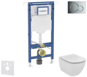 Geberit Duofix - Set předstěnové instalace, klozetu a sedátka Ideal Standard Tesi, tlačítka Sigma01, Aquablade, SoftClose, lesklý chrom SANI11CD3134