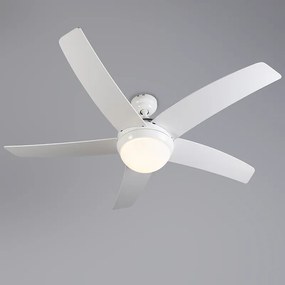 Stropní ventilátor bílý s potiskem dřeva 132 cm s dálkovým ovládáním - Cool