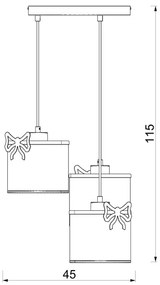 Dětský lustr na lanku SWEET 3xE27/15W/230V bílá/růžová/červená/mašle
