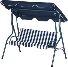 Zahradní houpačka Outsunny pro 2-3 osoby s nastavitelnou voděodolnou stříškou a ocelovým rámem 170x110x153 cm Modrá | Aosom