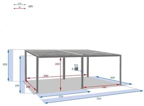 DEOKORK Zahradní hliníkový altán LUXURY 7,2x3 m (grafit)