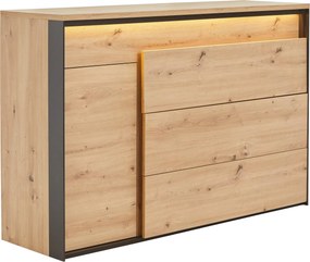 XXXLutz ŠIROKÁ KOMODA, černá, dub artisan, 130/90/41 cm Hom`in - Široké komody - 000589000523
