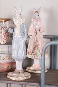Dekorace figurka bílý králík v modrém obleku - 11*10*31 cm