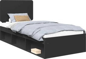 Rám postele s čelo Černá 90 x 190 cm Masivní borové dřevo 3412543