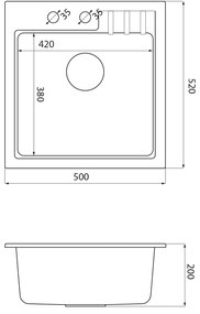 Sapho granitový dřez mono 50 x 52 cm vestavný bez odkapu taupe béžová GR1042