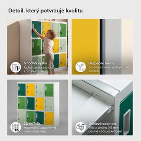 Kovová skříňka do školy a školky šedo-zeleno-žlutá, 1090x1200x450 mm: OLA