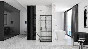 Čtvercový sprchový kout REA CONCEPT 80x80 cm, černý se sprchovou vaničkou Savoy bílá