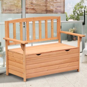 Outsunny zahradní lavička z borovicového dřeva s úložným prostorem, rozměry 112D x 58Š x 84V cm