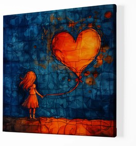 Obraz na plátně - Dívka a zářivé srdce balónek FeelHappy.cz Velikost obrazu: 60 x 60 cm