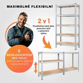 Regál s vysokou nosností HEAVY, max. 875kg, 90x40x180cm, stříbrná Jurhan