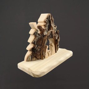 AMADEA Dřevěný betlém s kůrou, masivní dřevo, 13x10x3 cm