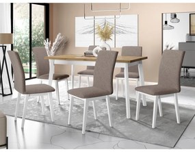 Jídelní stůl se 6 židlemi AL23, Barva dřeva: dub artisan - L, Potah: Hygge D20, Barvy nožiček: Bíla