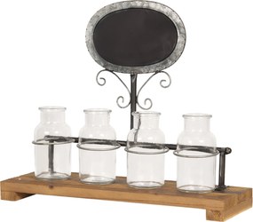 Dekorační lahvičky ve stojanu s cedulí Mercer - 42*14*35 cm