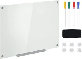 Vinsetto Magnetická Skleněná Tabule s 4 Markery, 6 Magnety, 1 Houbou, 1 Policí, Nástěnný Easel Skleněný Panel Snadno Umyvatelný 90 x 60 cm | Aosom