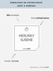 MERUŇKY SUŠENÉ – bílá samolepka na dózu, základní písmo, 5 x 5 cm | DomaLEP