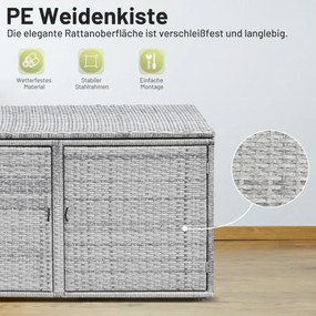 Costway Ratanový terasový box s objemem 335 l – 115 × 60 × 65 cm, šedá