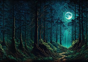 Postershop Fototapeta vliesová: Kouzelný les za svitu měsíce  - 368x254 cm