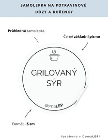 Samolepka na kořenky GRILOVANÝ SÝR průhledná 5 cm základní písmo