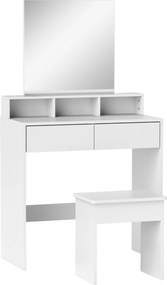 HOMCOM Toaletní Stolík se Židlí, Toaletní Stolík se Zrcadlem, 3 Police, 2 Zásuvky, Moderní Toaletní Stolík z Dřeva do Ložnice, 75x38x135 cm, Bílý