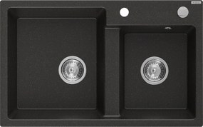 Mexen Tomas, granitový dřez 800x500x190 mm, 2-komorový, černá - zlatá metalíza, 6516802000-75