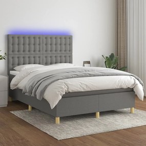 Box spring postel s matrací a LED tmavě šedá 140x190 cm textil 3135750