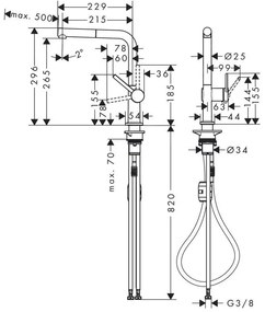 Hansgrohe M54, dřezová baterie Talis s výsuvnou sprškou, kartáčovaný černý chrom, HAN-72808340