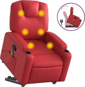 Zvedací masážní polohovací křeslo červené umělá kůže 3204442