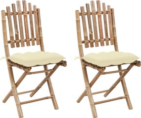 vidaXL Skládací zahradní židle s poduškami 2 ks bambus [3064002] Barva: krémová