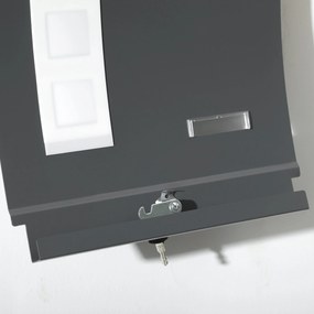 HOMCOM Poštovní schránka s víkem, zámkem, nástěnná poštovní schránka s okénkem vyrobená z pozinkované oceli, pro venkovní použití, 32 x 10 x 45 cm, t…