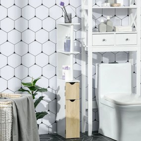 Kleankin koupelnový sloupek se 2 policemi a 2 skříňkami, vysoký úložný kabinet do koupelny v MDF, 15,2x29,8x118 cm, přírodní dřevo