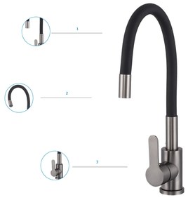 Gamma Flex 2000, stojánková dřezová baterie s flexibilním ramenem, černá-grafitová, GMA-BFX-2000GM