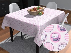 Biante Dětský bavlněný čtvercový ubrus Sandra SA-126 Růžové kočičky a srdíčka 110x110 cm