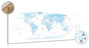 Obraz na korku detailní mapa světa v modré barvě