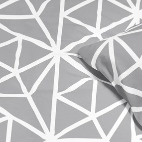 Goldea saténové ložní povlečení deluxe - vzor 1049 bílé geometrické tvary na šedém 140 x 200 a 70 x 90 cm