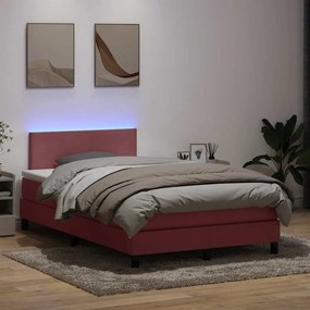 Box spring postel s matrací a LED růžová 120x220 cm samet 3316736