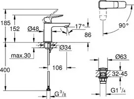 Grohe - Umyvadlová baterie s výpustí Push-Open, studený start, matná č