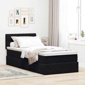 Osmanská postel s matrací &amp; LED černá 80x200cm samet 3312658