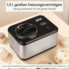 Costway 2 v 1 Výrobník zmrzliny s funkcí jogurtu 1,5 L kompresorový stroj