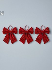 Sinsay - Sametové vánoční mašle se zlatými aplikacemi 3 pack - červená