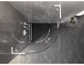 Mexen Lunar, L půlkruhový výklopný sprchový kout 90 x 90 cm, 8mm čiré sklo, bílý profil, 833L-090L-090P-20-00