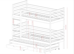 Dětská patrová postel z masivu borovice LUKÁŠ s přistýlkou a šuplíky - 200x90 cm - bílá