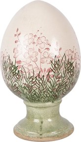Béžové antik keramické vajíčko s květy Rustic Flower L - Ø 15*24 cm