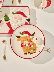 Sinsay - Keramický vánoční tác s motivem jaka v čepici Santa Clause - vícebarevná