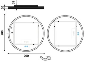 Nimco Černé kulaté LED zrcadlo pr. 700 mm se dvěma dotykovými senzory - ZPC 28001RVX-90
