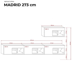 Ral Obývací stěna MADRID 3, 273 cm - Bílý lesk