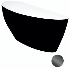 Besco Volně stojící vana z litého mramoru Keya BW Matt 165x70 Barva: Bílá/černá, Rozměry (cm): 163,5x70,5, Typ a barva výpustě: Click-Clack s horním čištěním, grafit