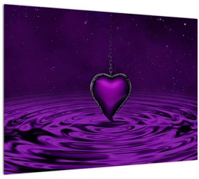 Skleněný obraz fialového srdce (70x50 cm)